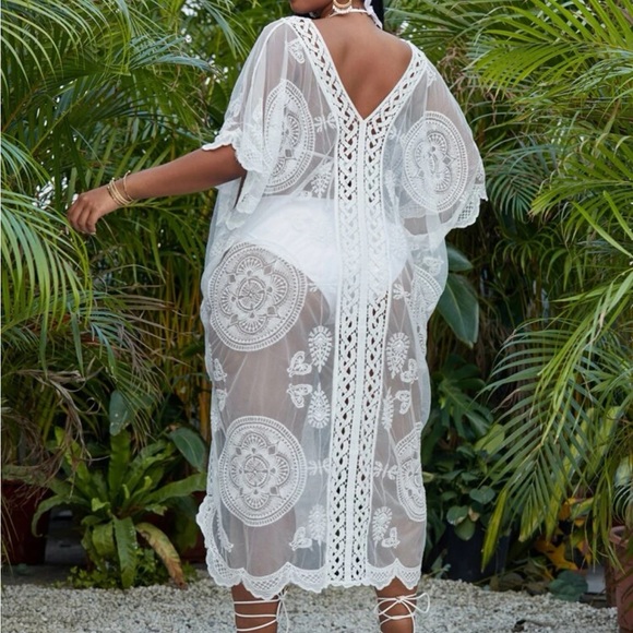 Swim | Sexy Plus Size Sheer Mesh Lace Embroidery Cover Up Dress | Poshmark